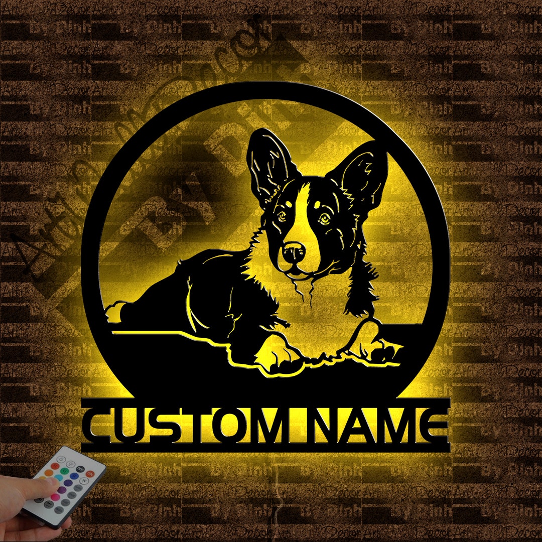 Personalized Corgi Metal Wall Art LED Light, Corgi Dog Metal Sign ...
