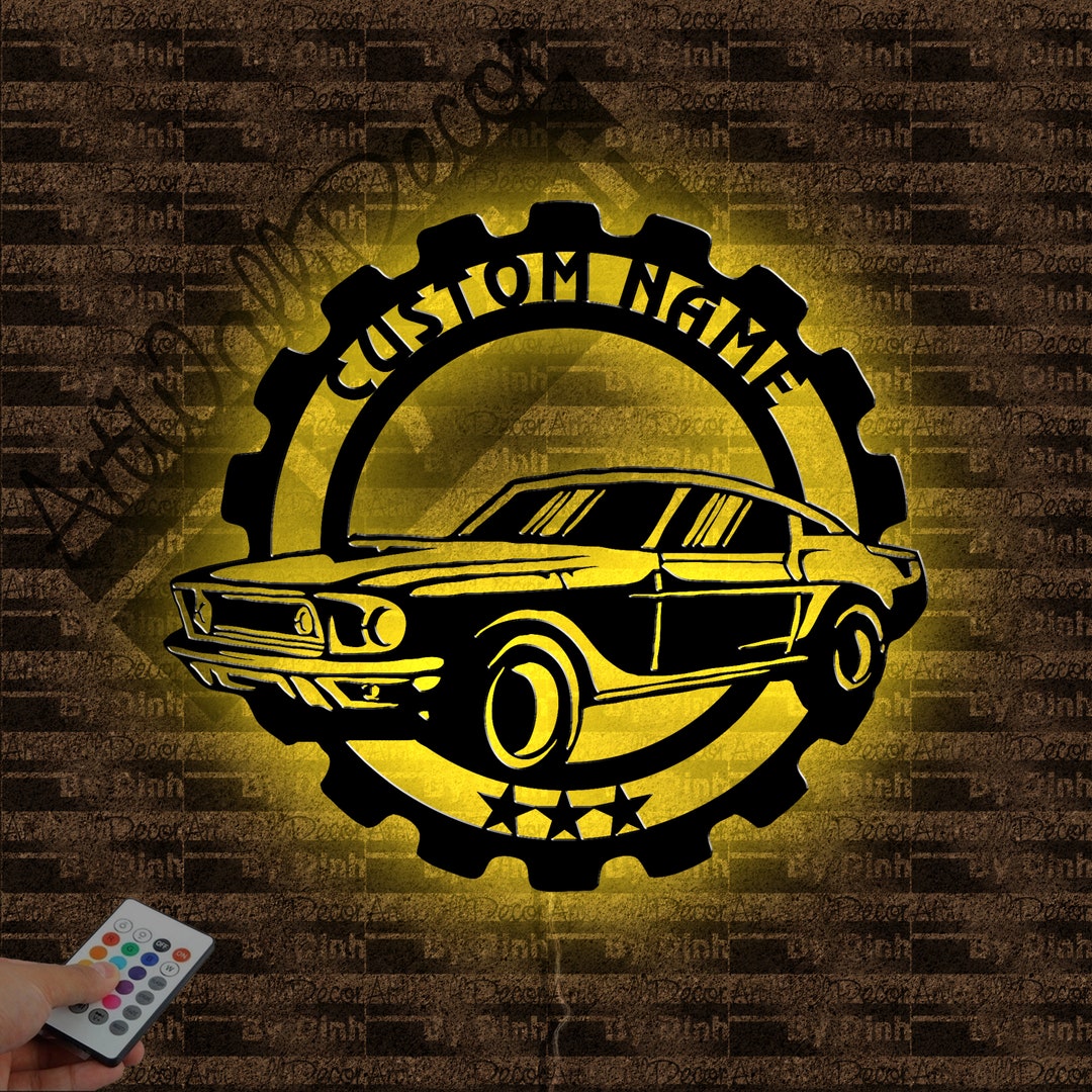 Personalized Muscle Car Metal Sign LED Light, Muscle Car Metal Wall Art ...