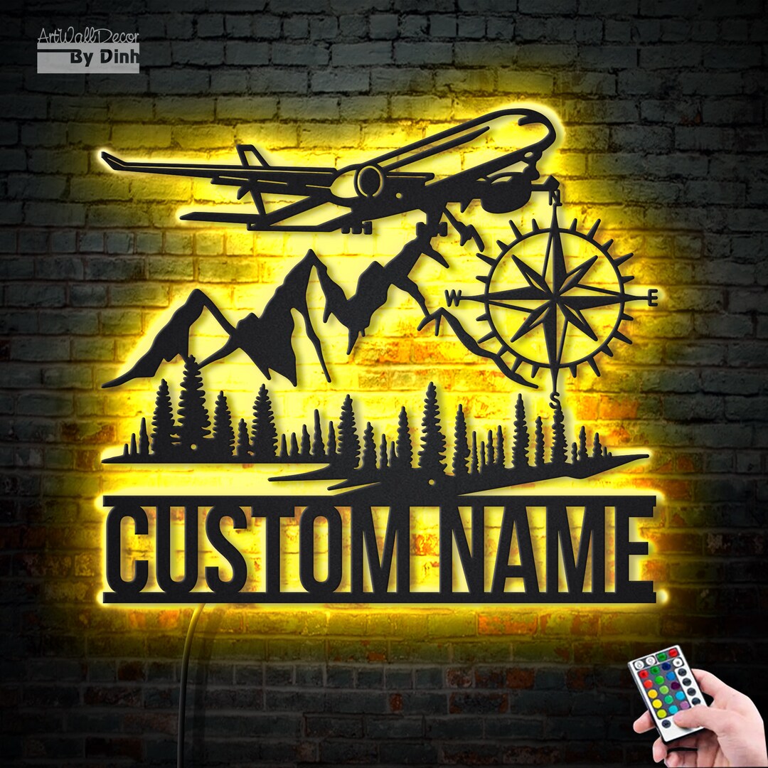 Personalized LED Airplane Sign for Pilots,aviation Lovers ,metal Wall ...