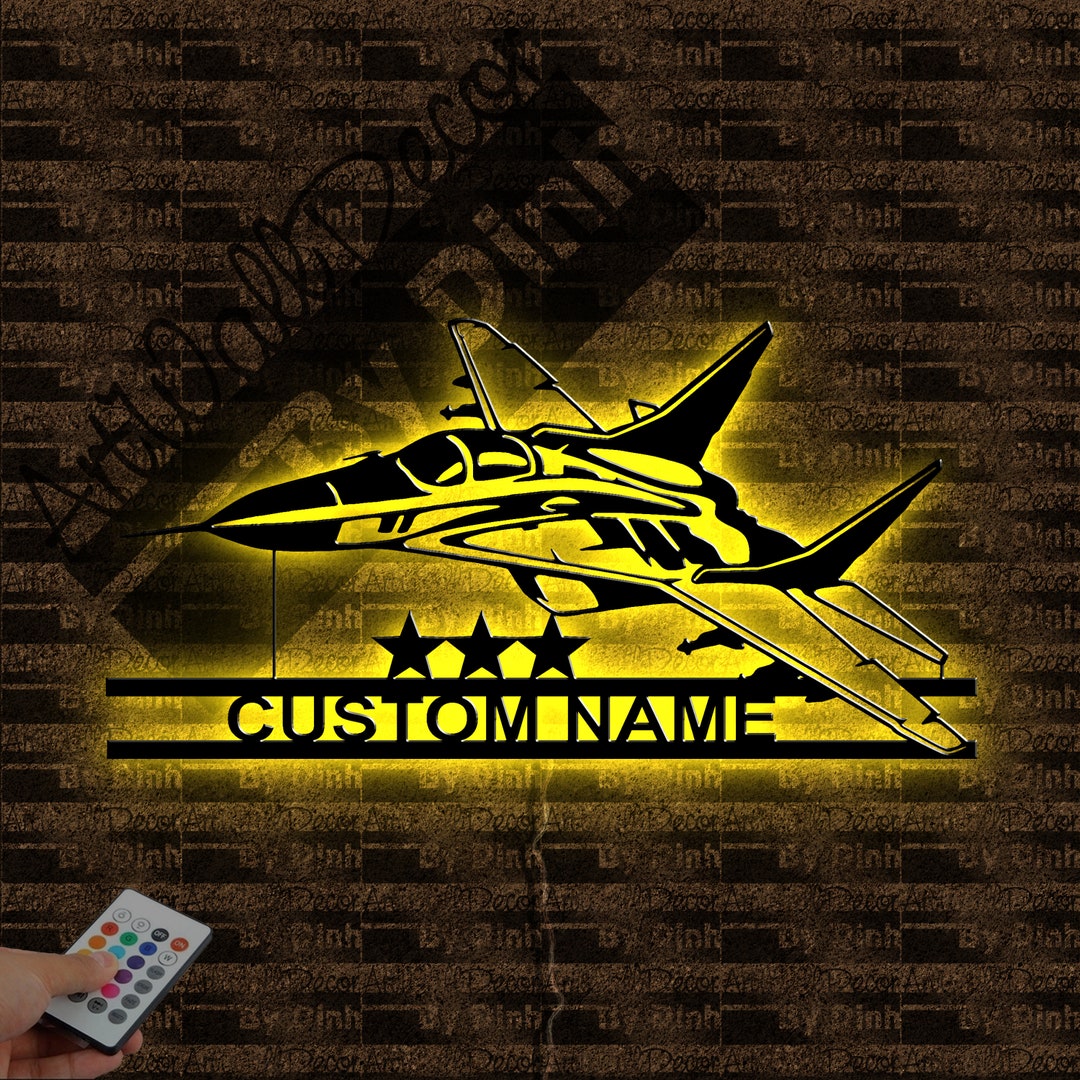 Personalized Fighter Aircraft Metal Sign LED Light, Fighter Aircraft ...