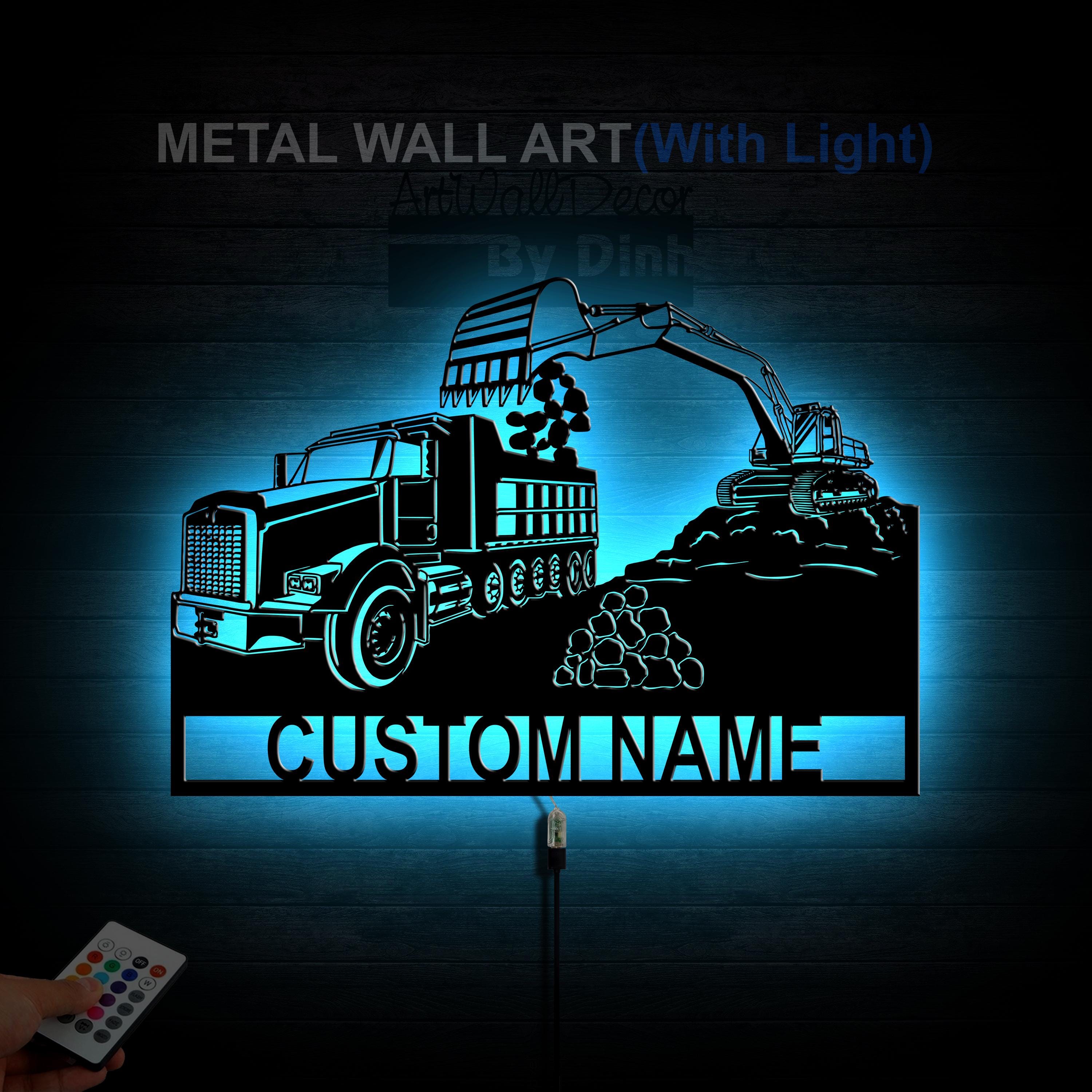 Personalized Excavator Metal Wall Art LED Lights Excavator Metal Sign ...