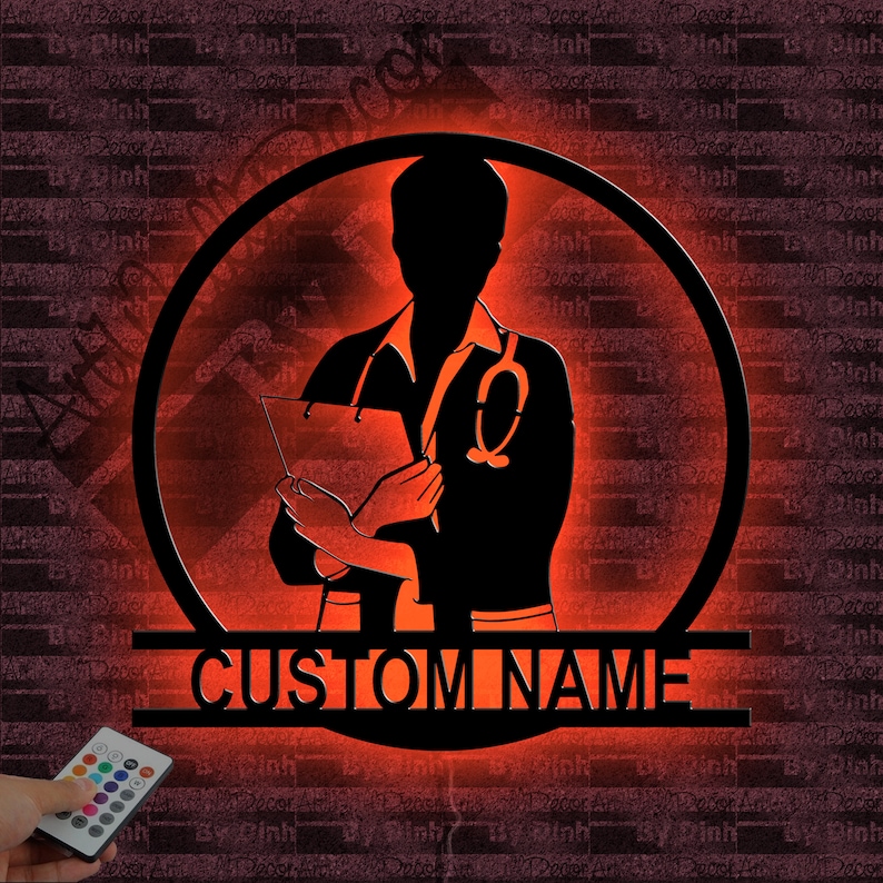 Custom Female Doctor Metal Sign LED Light, Female Doctor Name Sign ...