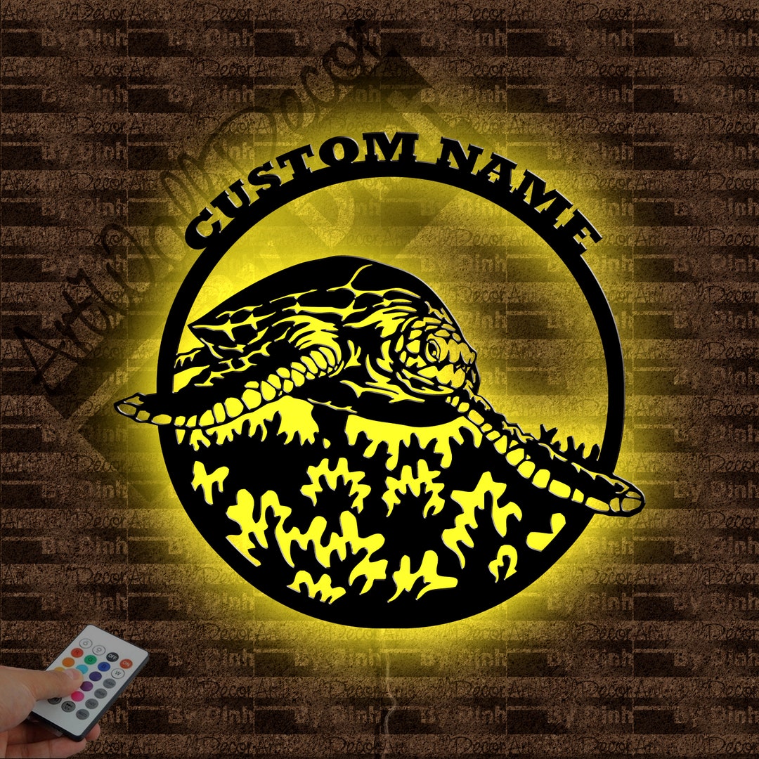 Custom Sea Turtle Metal Sign LED Light, Beach Turtle Metal Wall Art ...