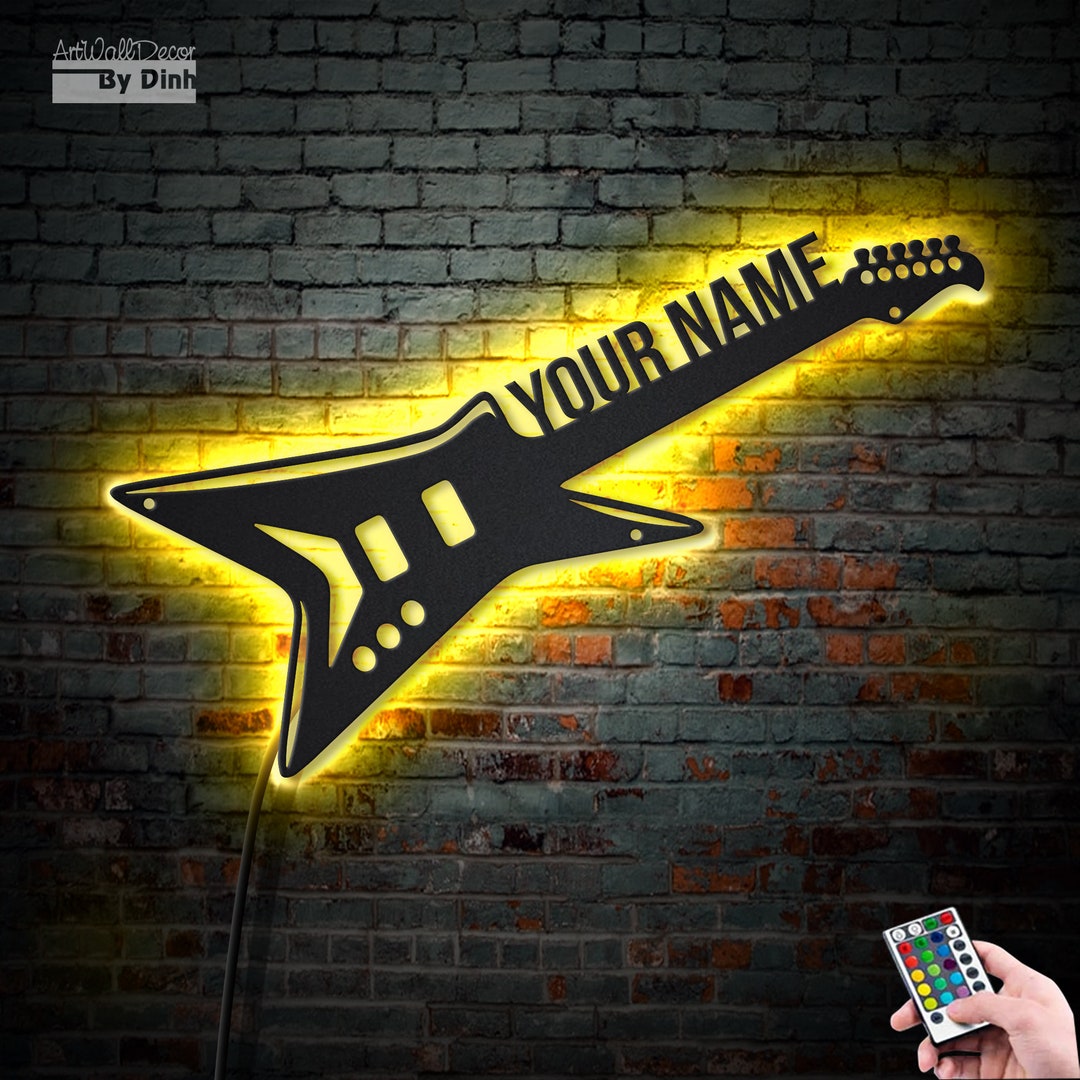 Customizable Heavy Metal Guitar Metal Wall Art With LED Lights ...