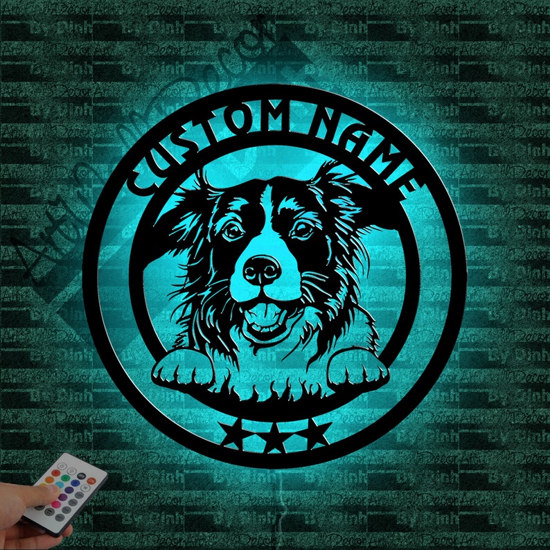 Personalized Border Collie Dog Metal Sign LED Light, Border Collie ...