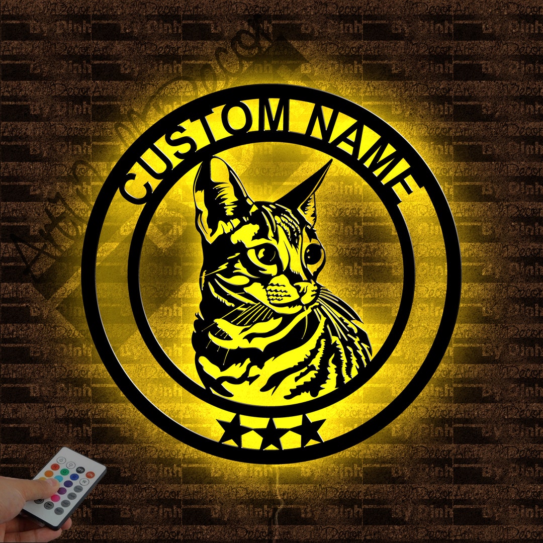 Custom Bengal Cat Metal Sign LED Light, Cat Metal Wall Art, Cat Wall ...