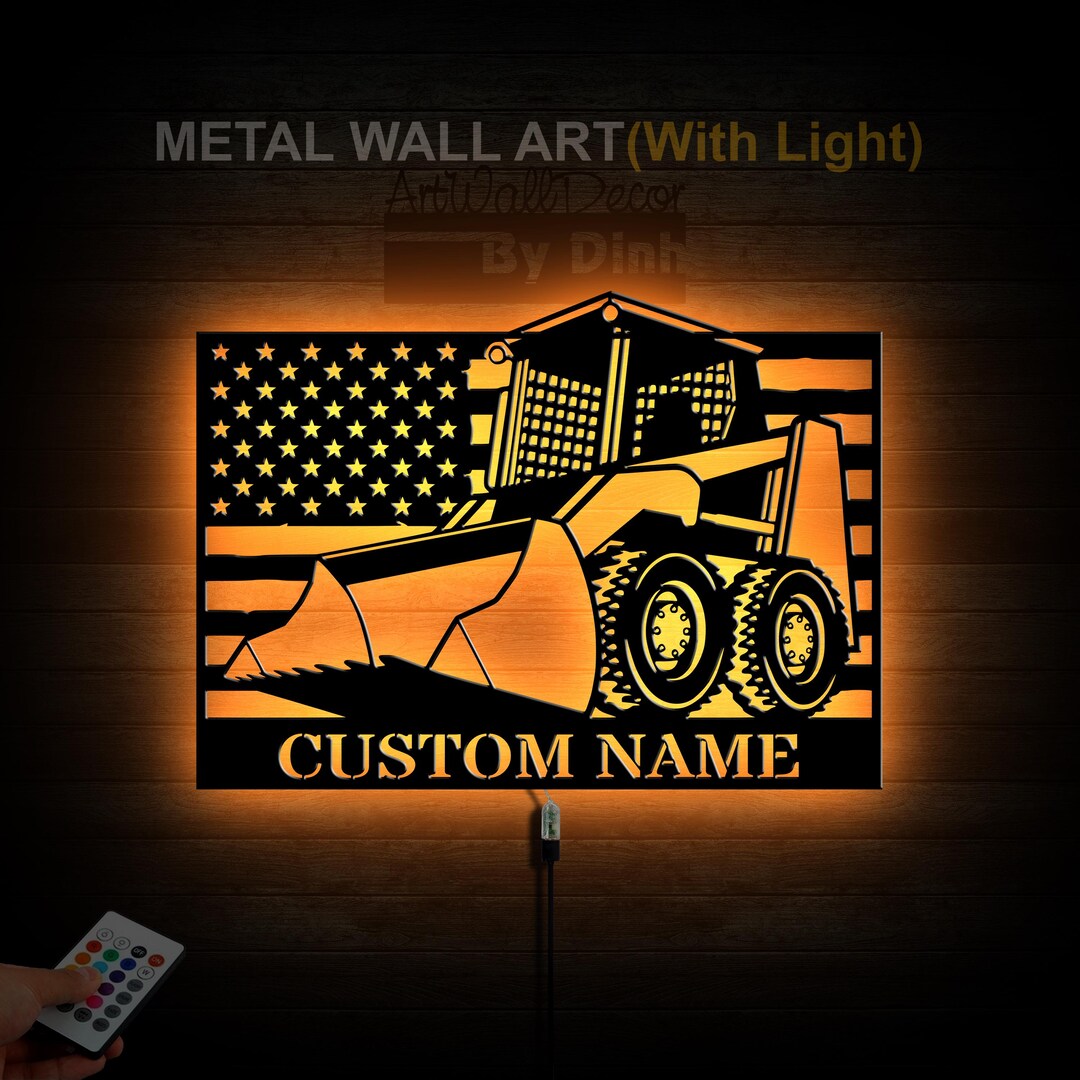 Personalized US Skid Steer Metal Sign LED Lights Skid Steer Metal Wall ...