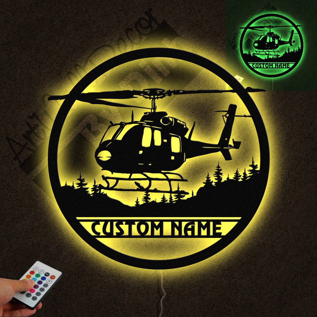 Personalized Helicopter Metal Sign LED Light Aviation Lovers - Etsy