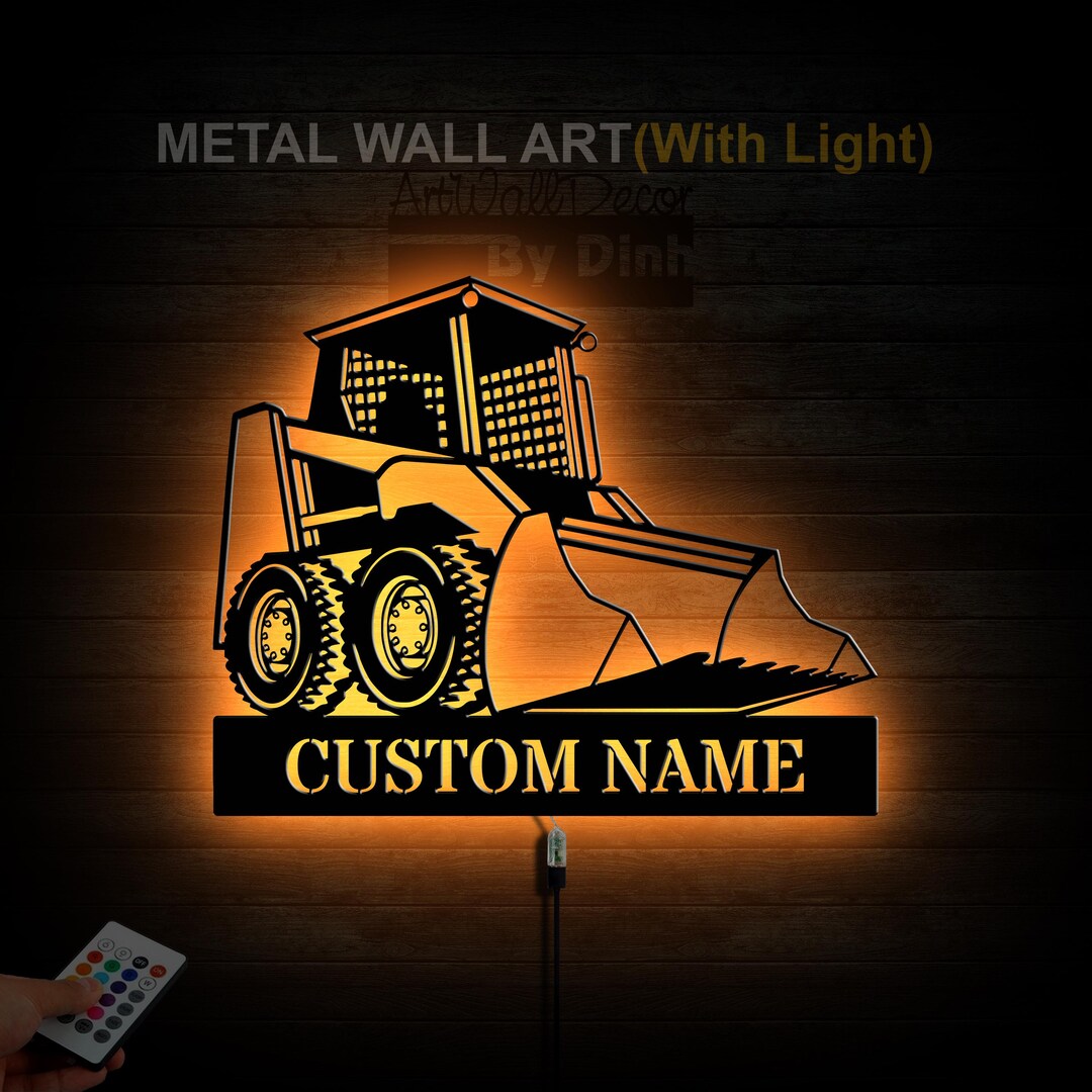 Personalized Skid Steer Metal Wall Art LED Lights Skid Steer Metal Sign ...