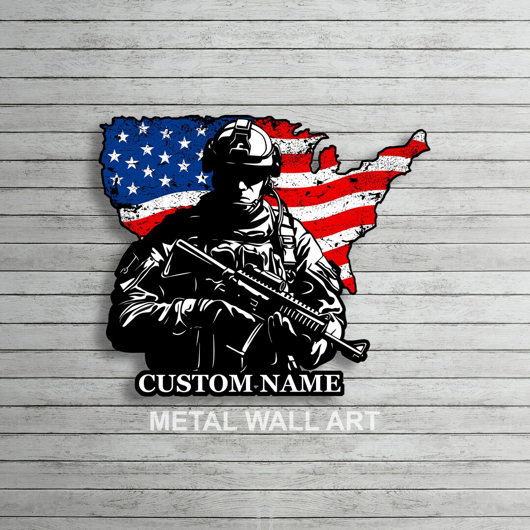 Custom American Military Metal Wall Art US Military Name Sign Army Room ...