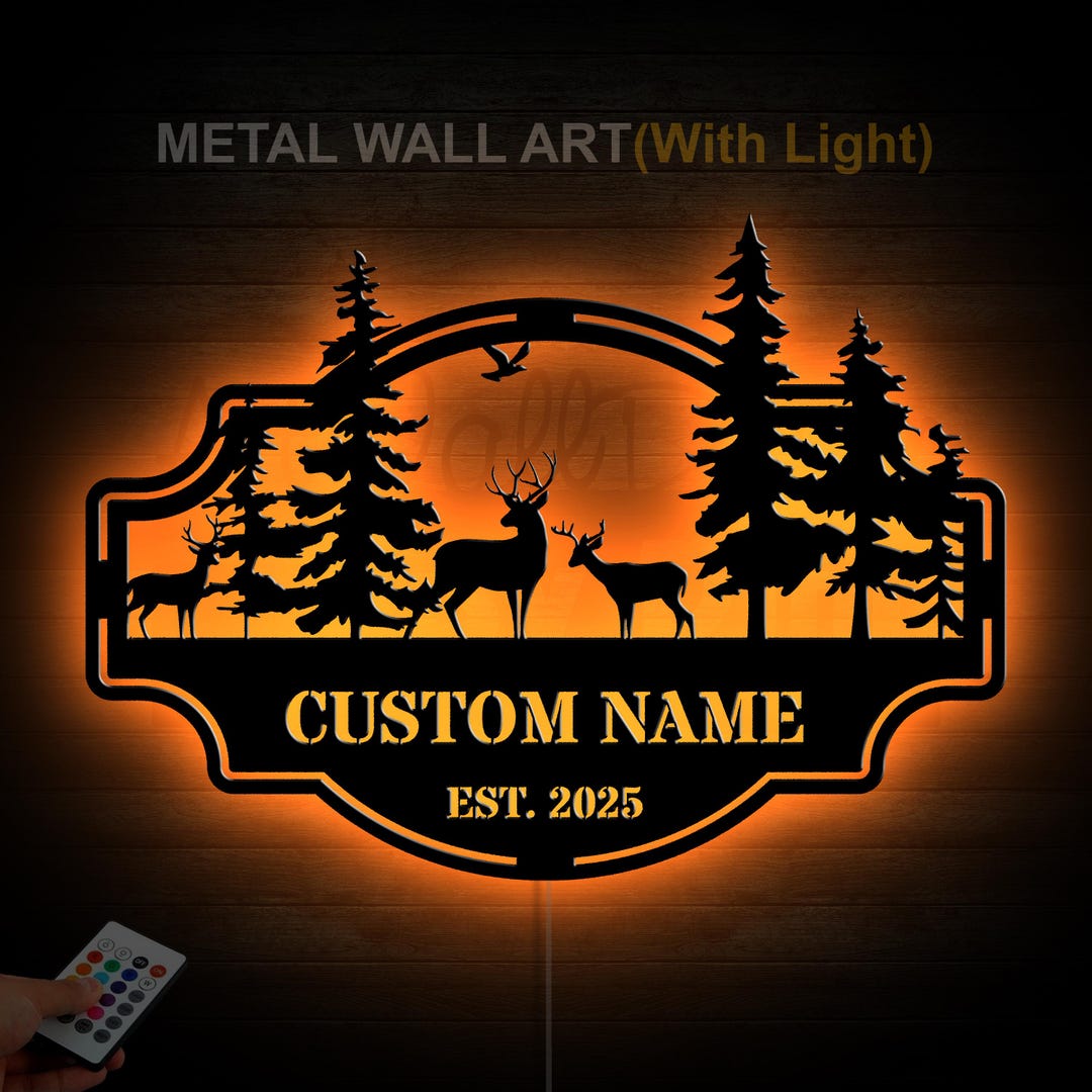 Personalized Farmer Metal Sign Led Deer and Forest Metal Wall Art ...