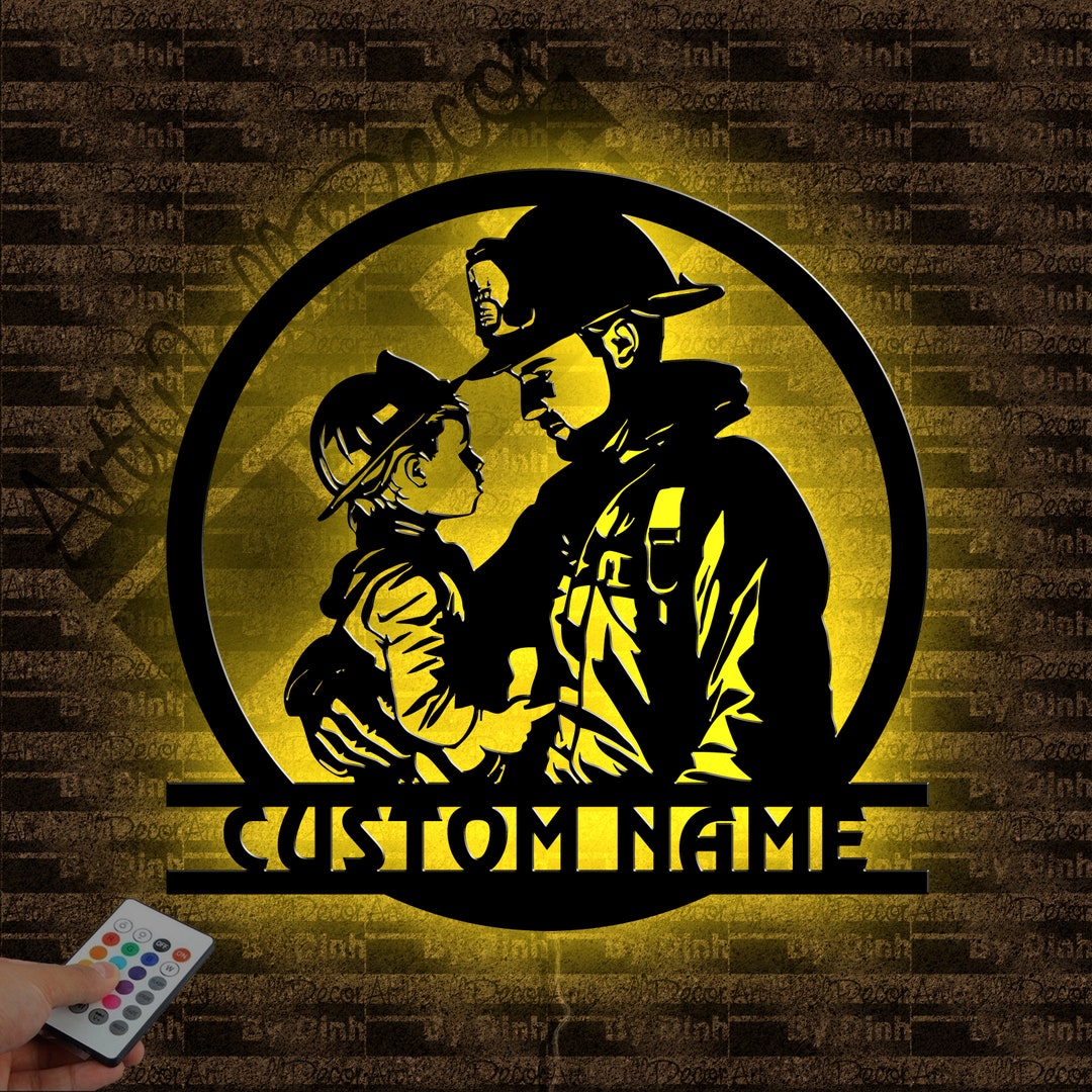 Firefighter Father and Son Metal Sign LED Light, Custom Fireman Metal ...