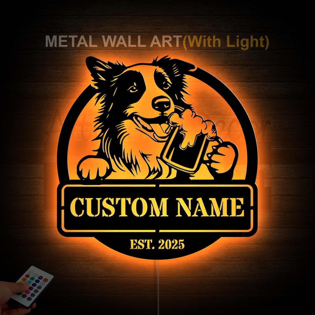 Custom Border Collie Dog Metal Sign LED Border Collie Metal Sign Border ...