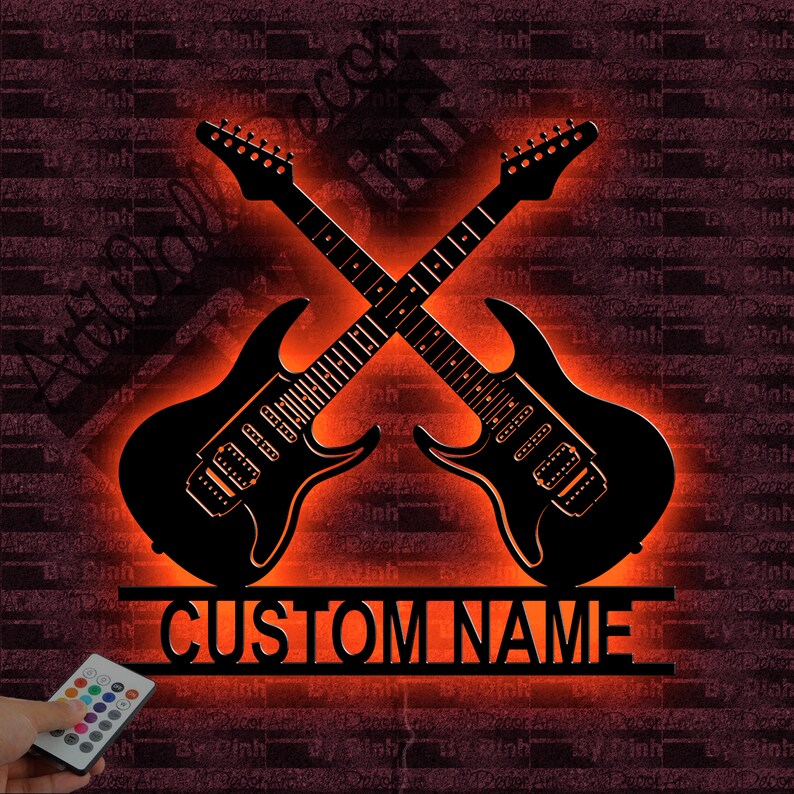 Custom Electric Guitar Metal Sign LED Light, Electric Guitar Metal Wall ...
