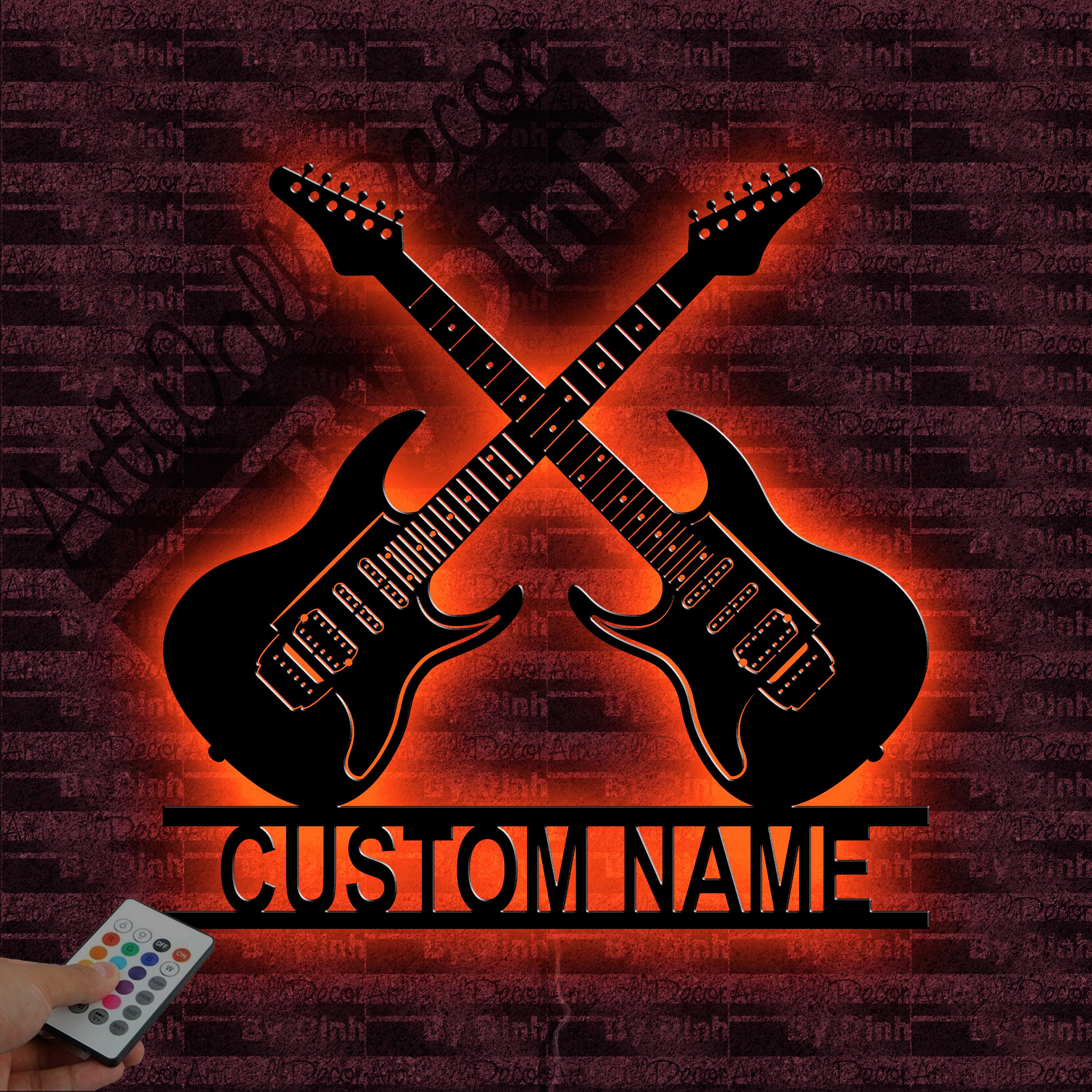 Custom Electric Guitar Metal Sign LED Light, Electric Guitar Metal Wall ...