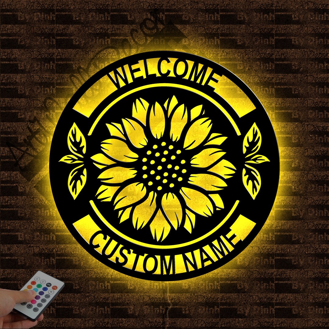 Custom Sunflower Metal Sign LED Light Sunflower Metal Wall Art Monogram ...