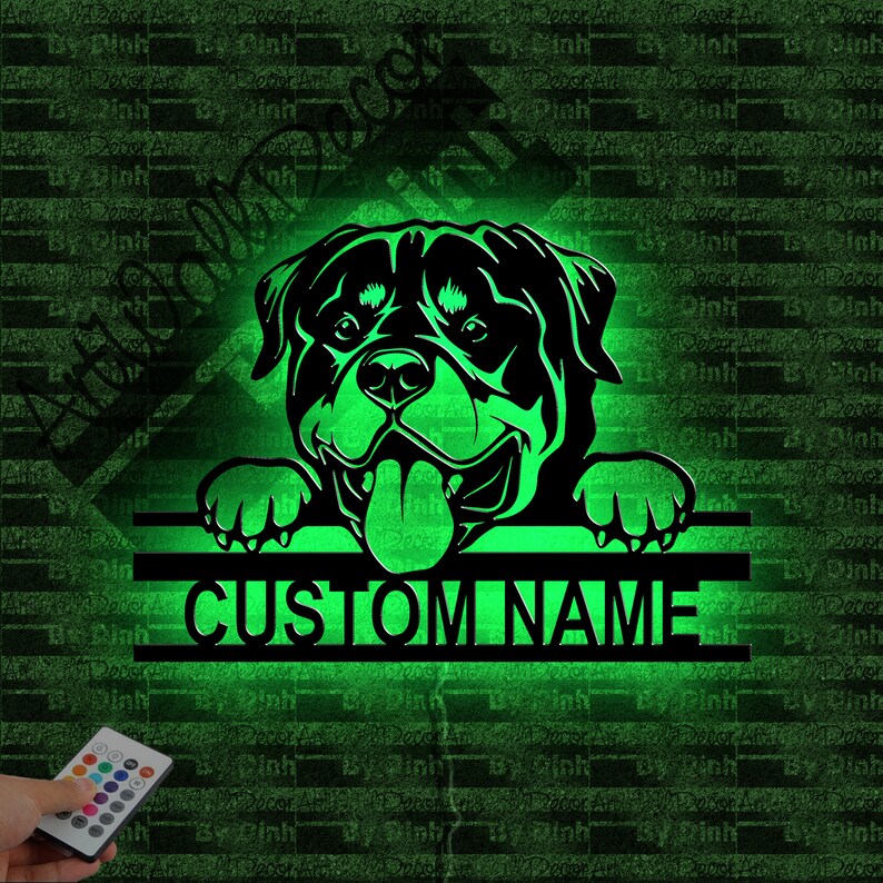 Personalized Rottweiler Metal Sign LED Light, Custom Rottweiler Name ...