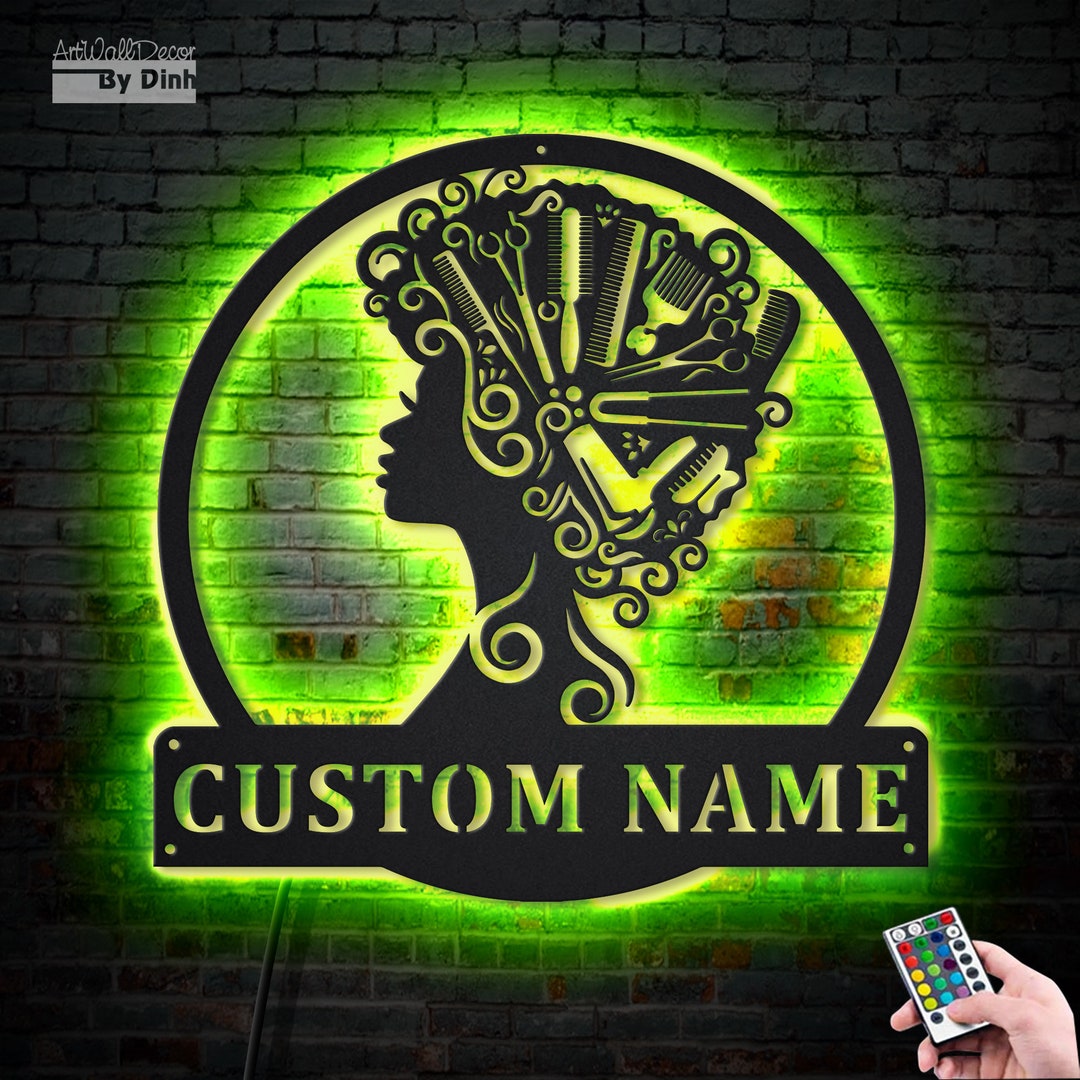 LED Neon RGB Metal Sign for Curly Hair Style Personalized Monogram ...