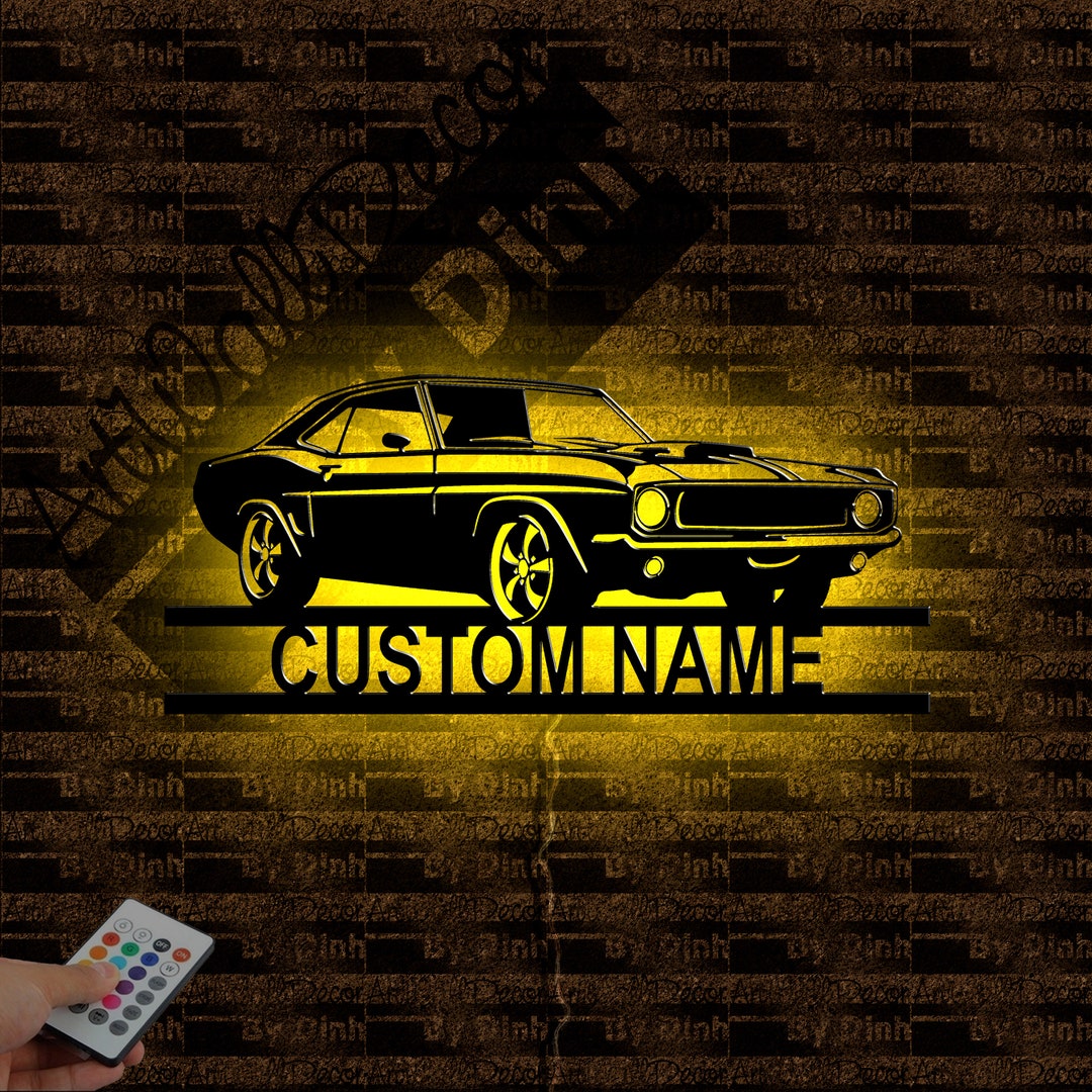 Personalized Garage Metal Sign LED Light, Classic Muscle Car Name Sign ...