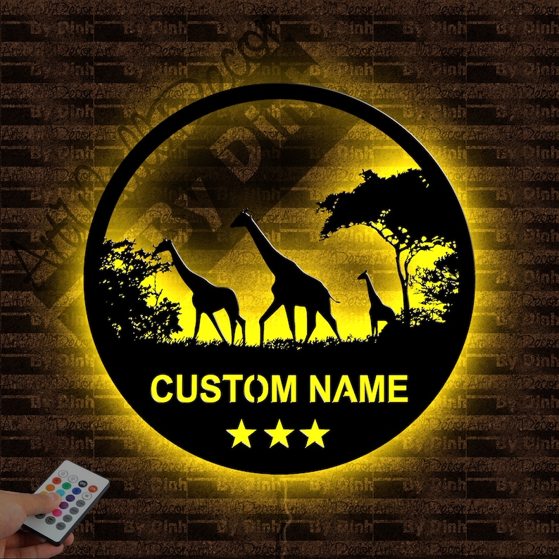 Personalized Giraffe Metal Wall Art LED Light, Custom Giraffe Metal ...