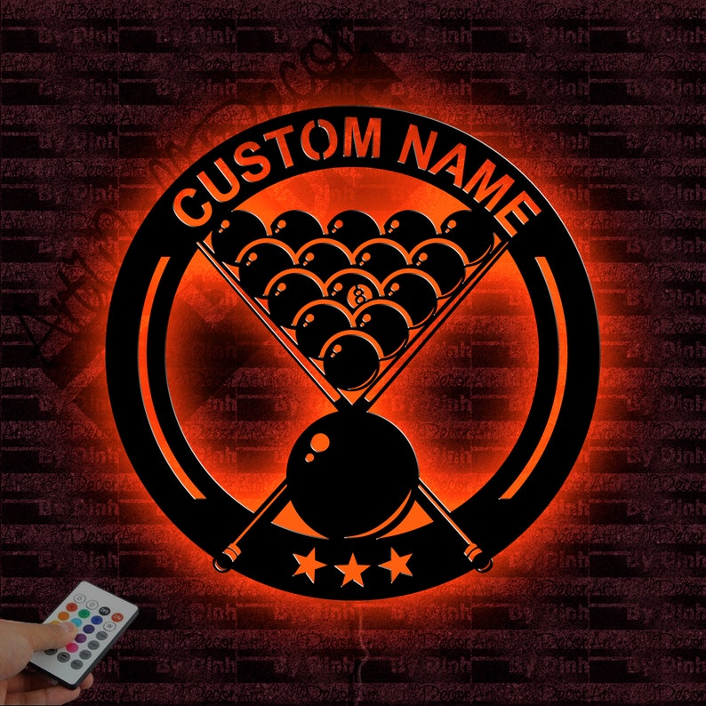 Custom Billiards Metal Sign LED Light, Billiards Metal Wall Art ...