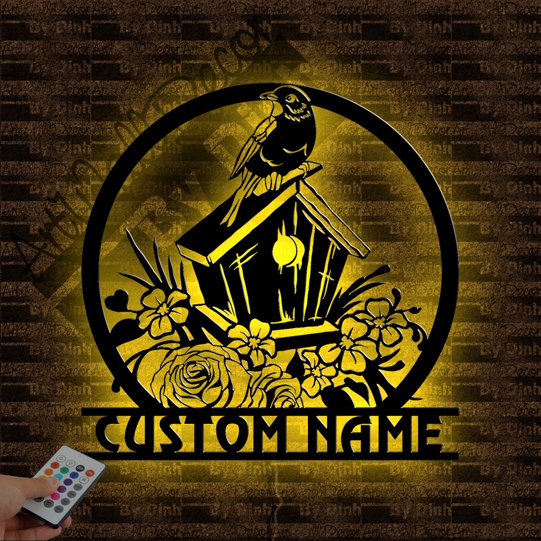 Personalized Bird Metal Sign LED Light, Birdhouse Metal Wall Art ...