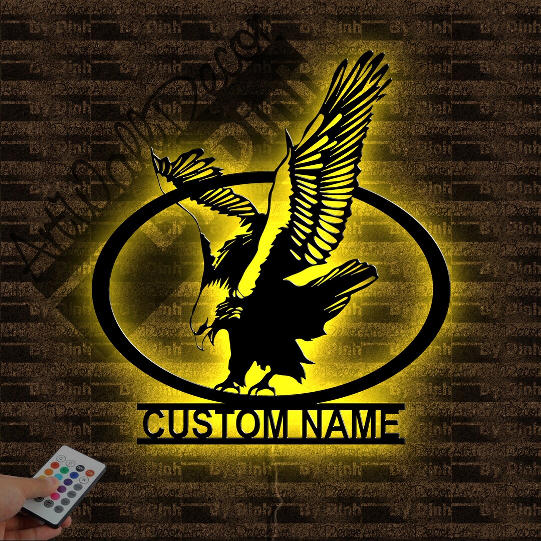 Personalized Eagle Metal Sign LED Light, Eagle Lover Name Sign, Wild ...
