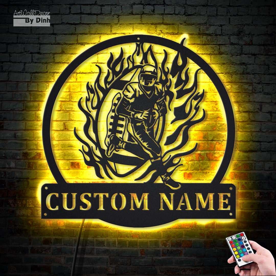 Flaming Football Player LED Metal Sign With Name - Ideal for Kid’s Room ...