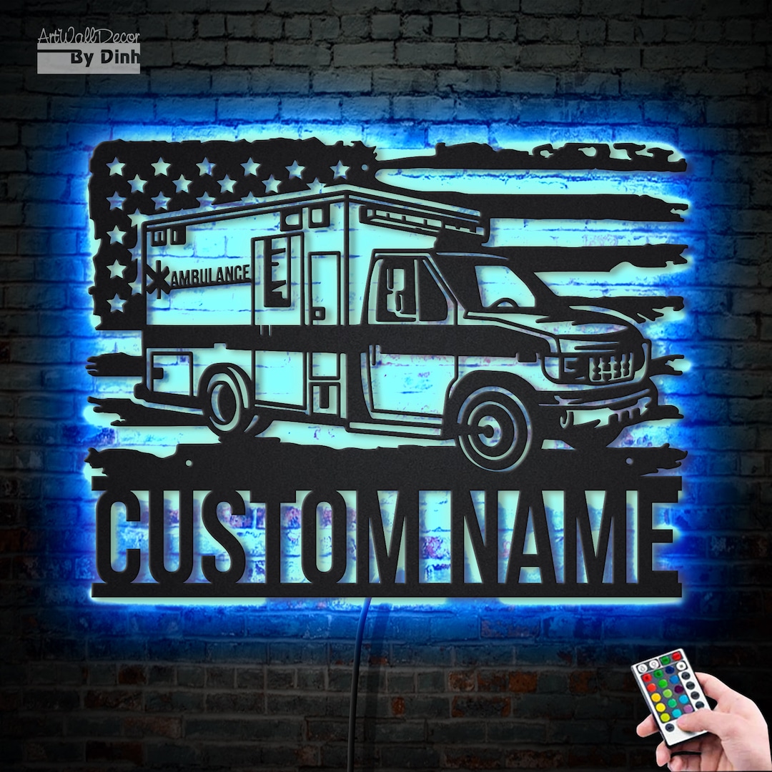 Custom US EMS Rescue Squad Truck Driver Metal Wall Art LED Light ...