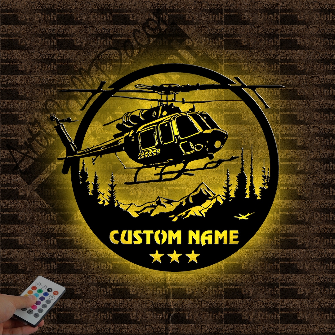 Personalized Helicopter Metal Wall Art LED Light, Helicopter Metal Sign ...