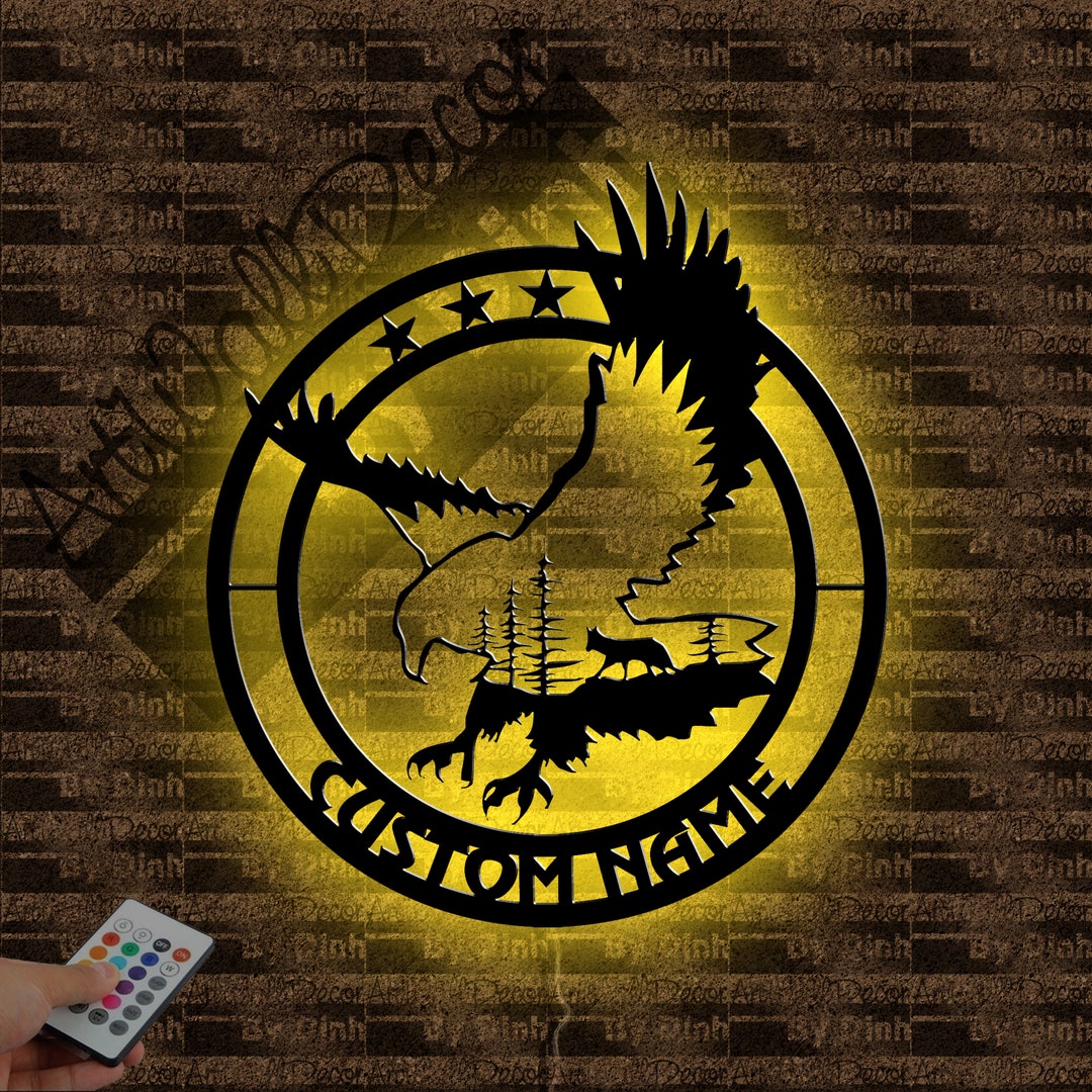 Personalized Eagle Metal Wall Art LED Light, Eagle Metal Sign, Eagle ...