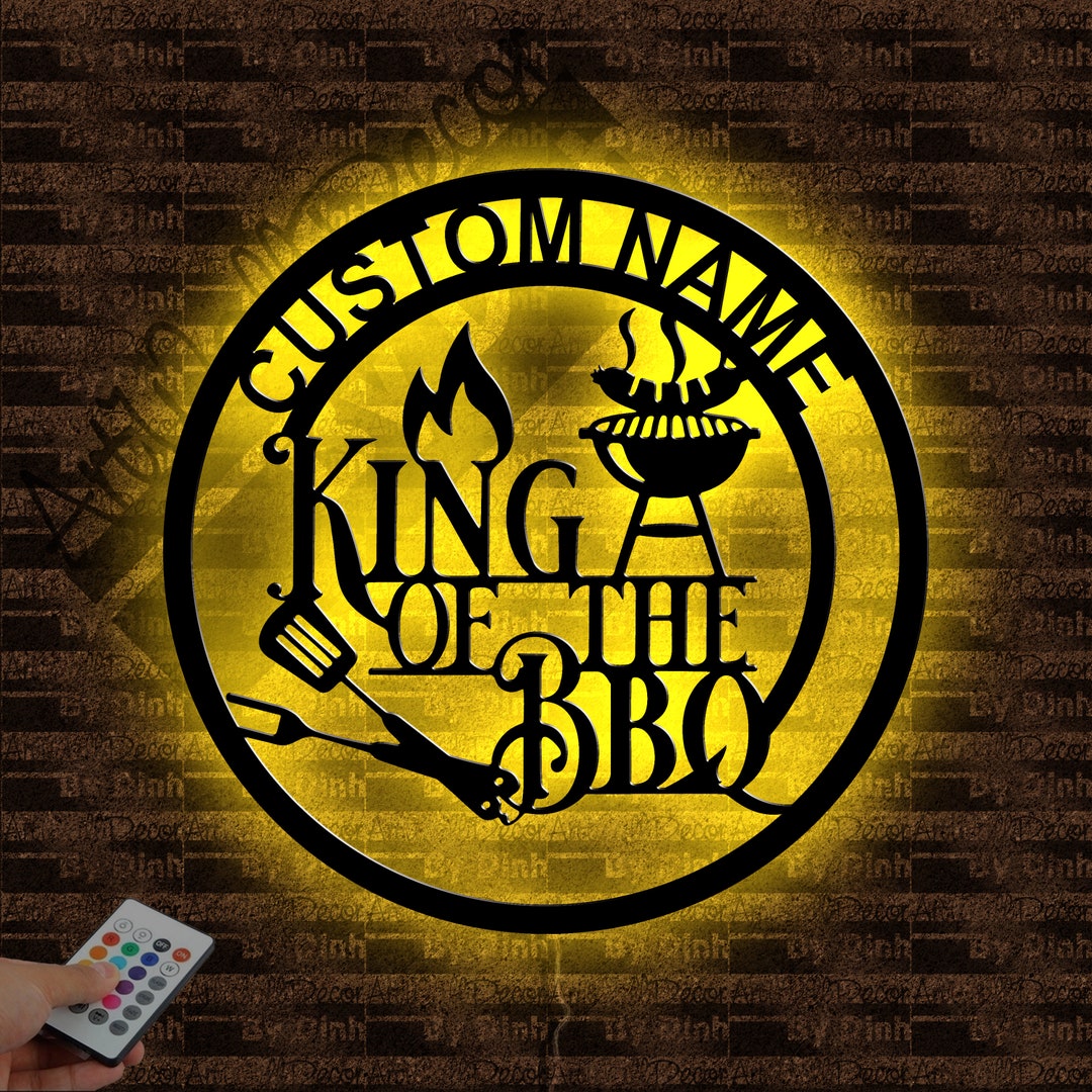 Custom Barbecue Metal Sign LED Light, Backyard BBQ Metal Wall Art ...