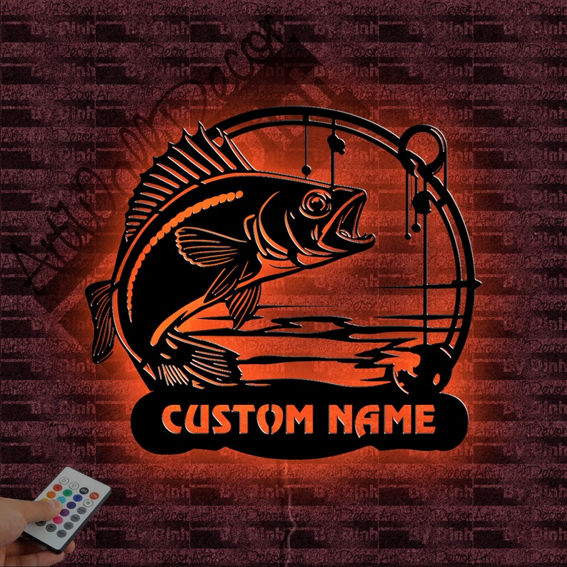 Custom Bass Fishing Metal Sign LED Light, Fishing Club Sign, Bass ...