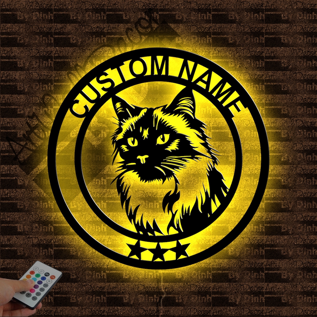 Custom Birman Cat Metal Sign LED Light, Cat Metal Wall Art, Cat Wall ...
