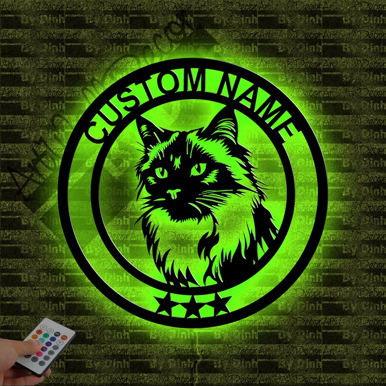 Custom Birman Cat Metal Sign LED Light, Cat Metal Wall Art, Cat Wall ...