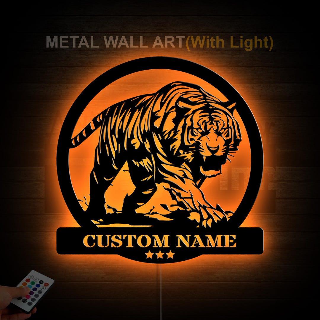 Custom Tiger Metal Sign LED Light, Tiger Lover Name Sign, Wild Animal ...
