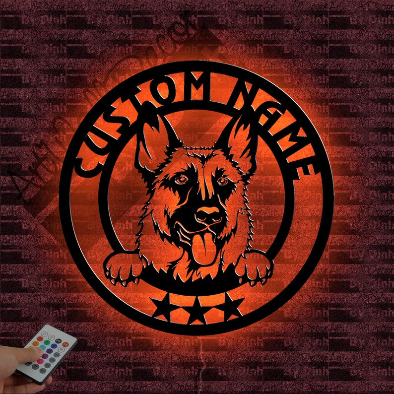 Personalized German Shepherd Metal Wall Art LED Light, German Shepherd ...