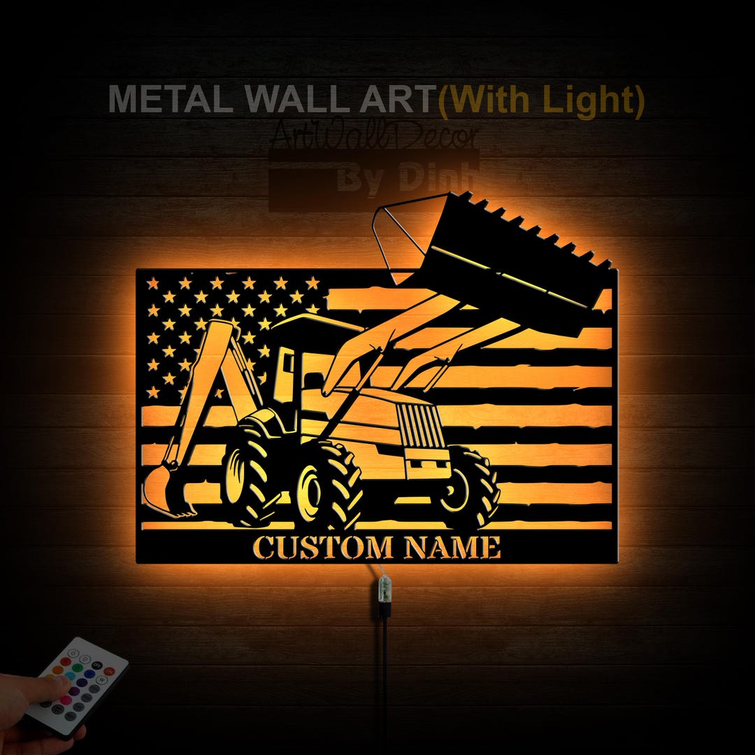 Personalized Backhoe Loader Metal Sign LED Lights Backhoe Loader Metal ...
