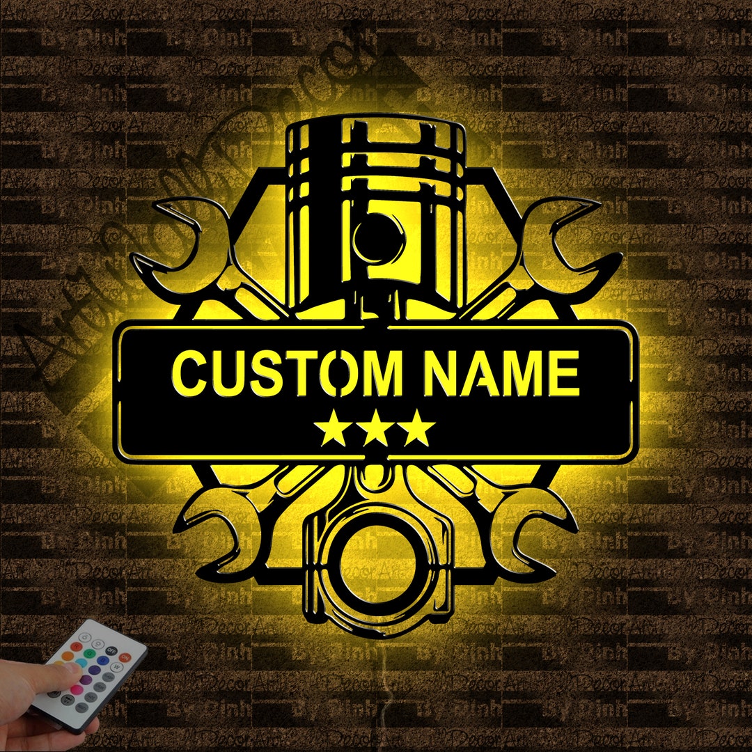 Personalized Garage Metal Sign LED Light, Custom Garage Name Sign ...