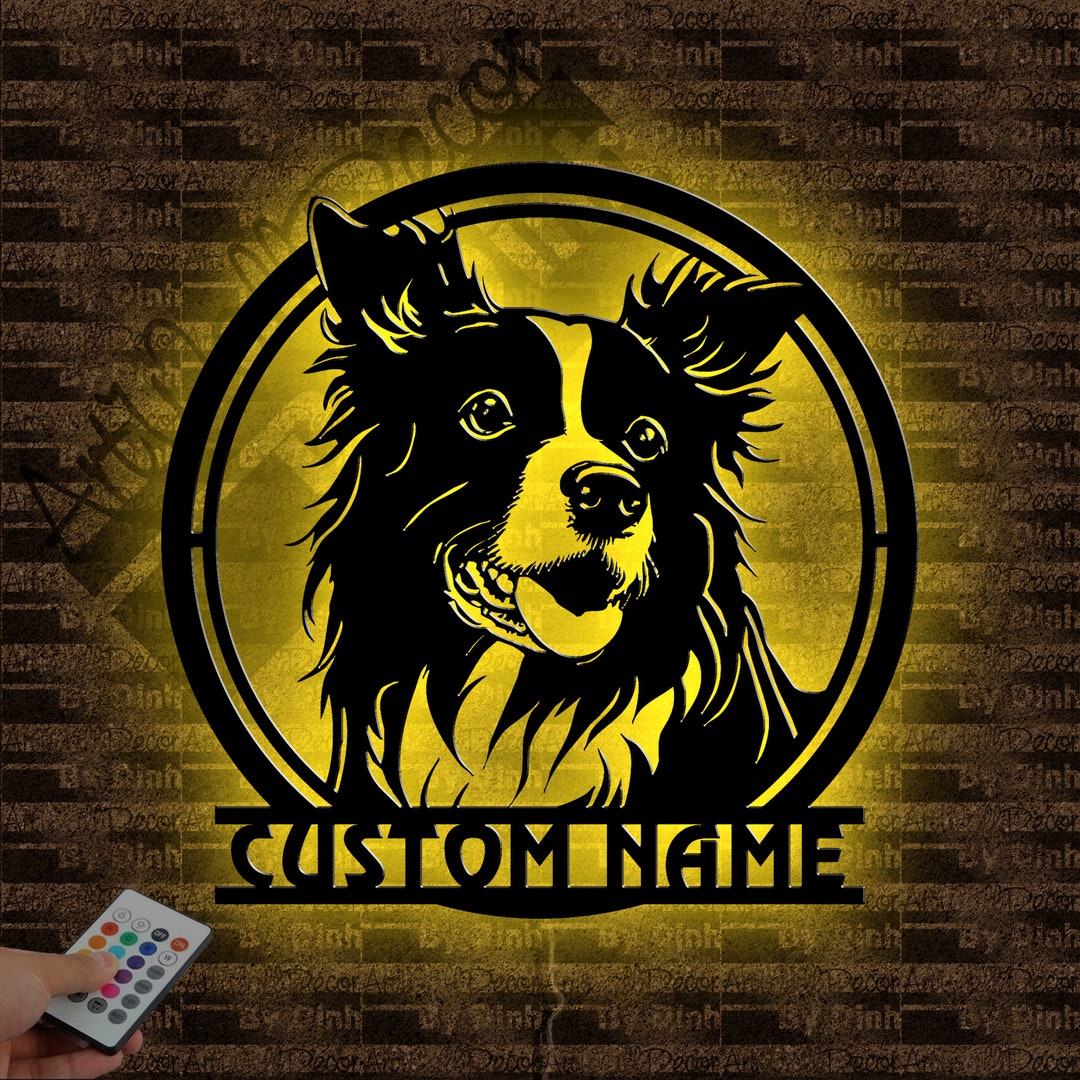 Custom Border Collie Metal Sign LED Light, Border Collie Metal Wall Art ...