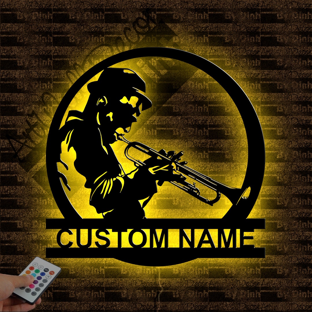 Personalized Trumpet Metal Wall Art LED Light Trumpet Player Name Sign ...