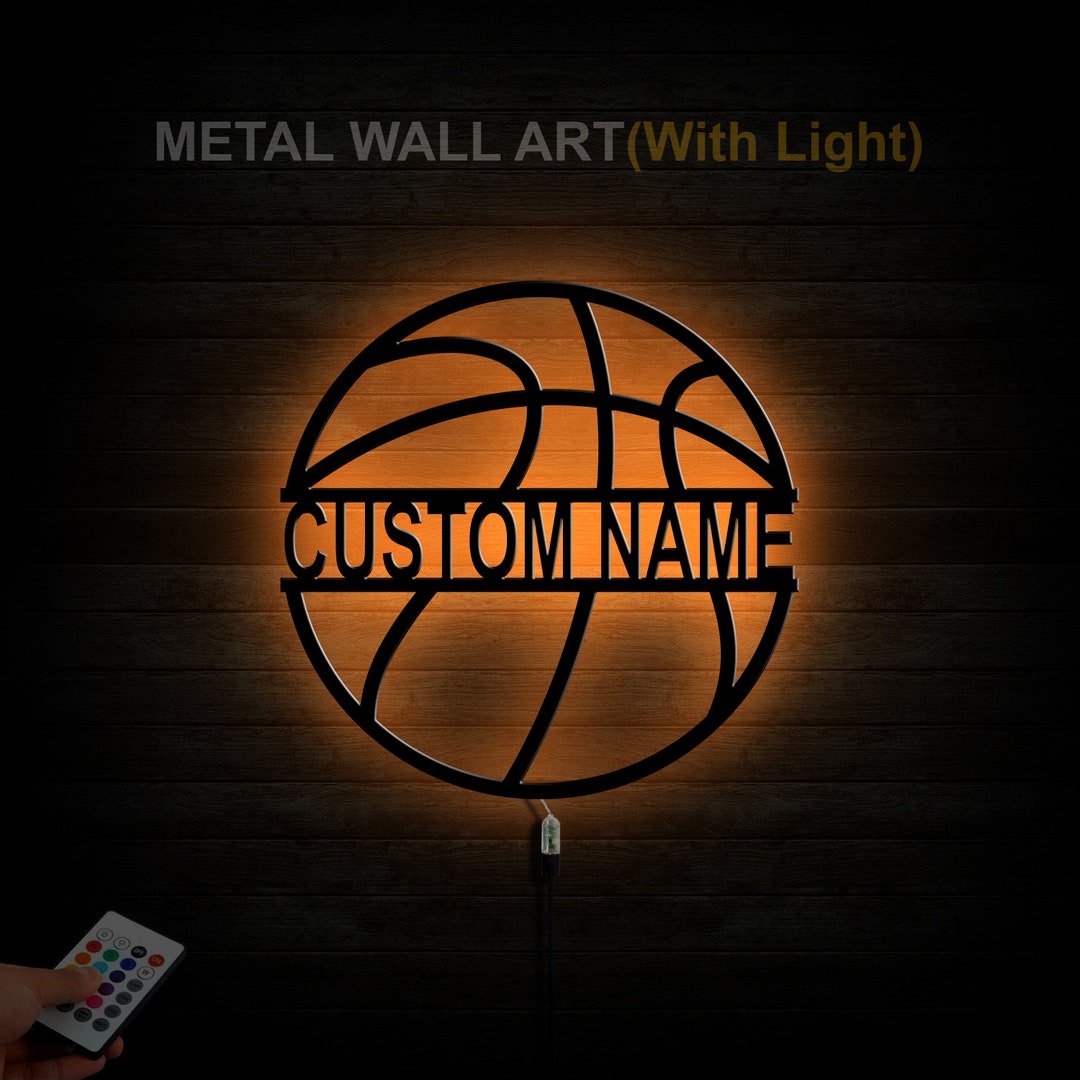 LED Light up Basketball Metal Wall Art - Home Decor for Boys and Girls ...