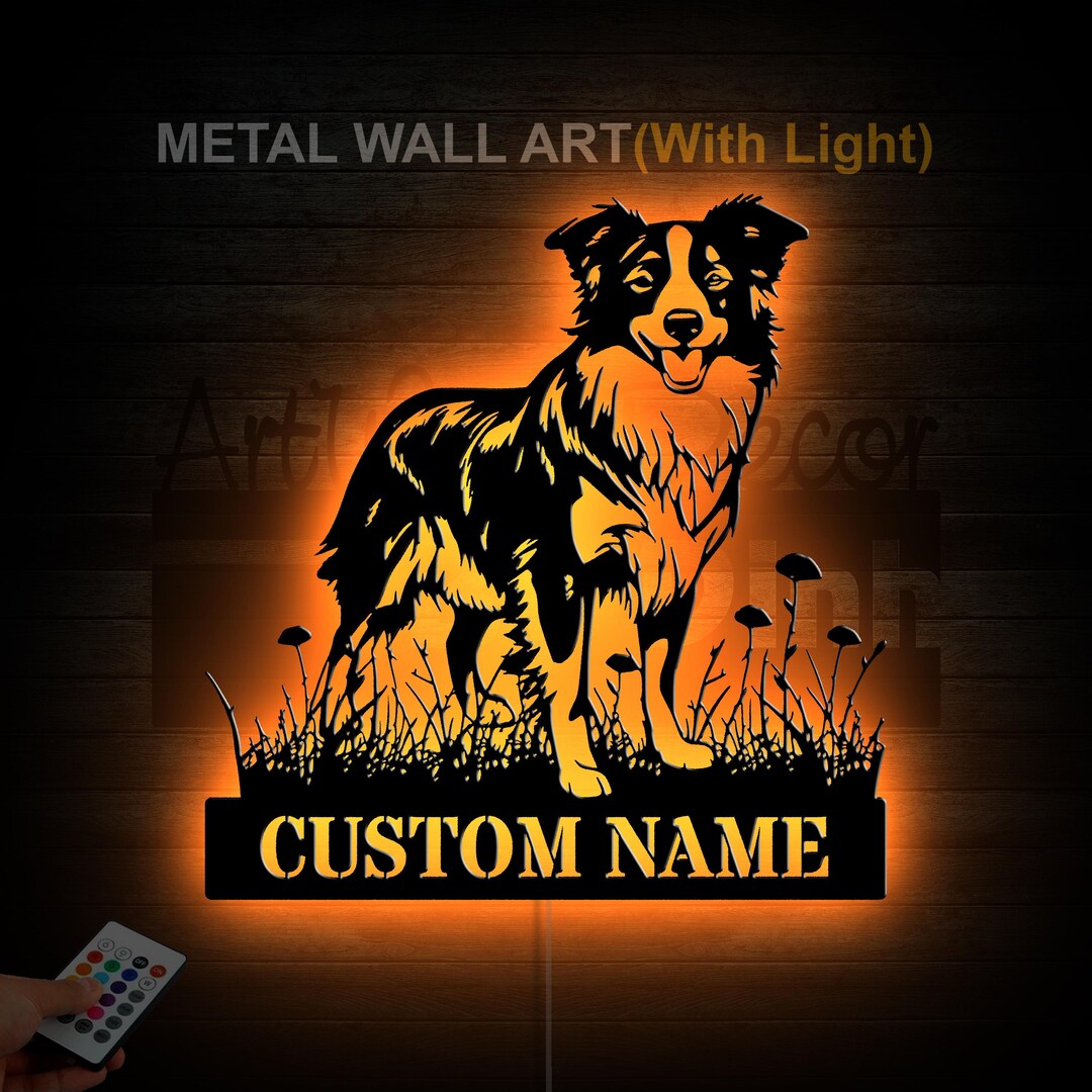 Custom Border Collie Dog Metal Sign LED Lights Border Collie Dog Metal ...