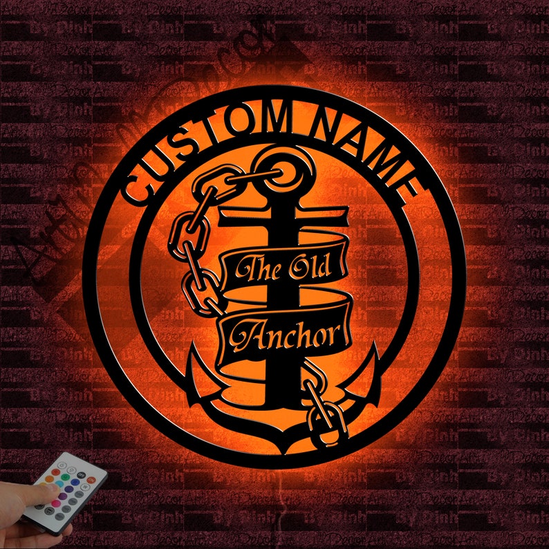 Custom Anchor Metal Wall Art LED Light, Boating Anchor Metal Sign ...
