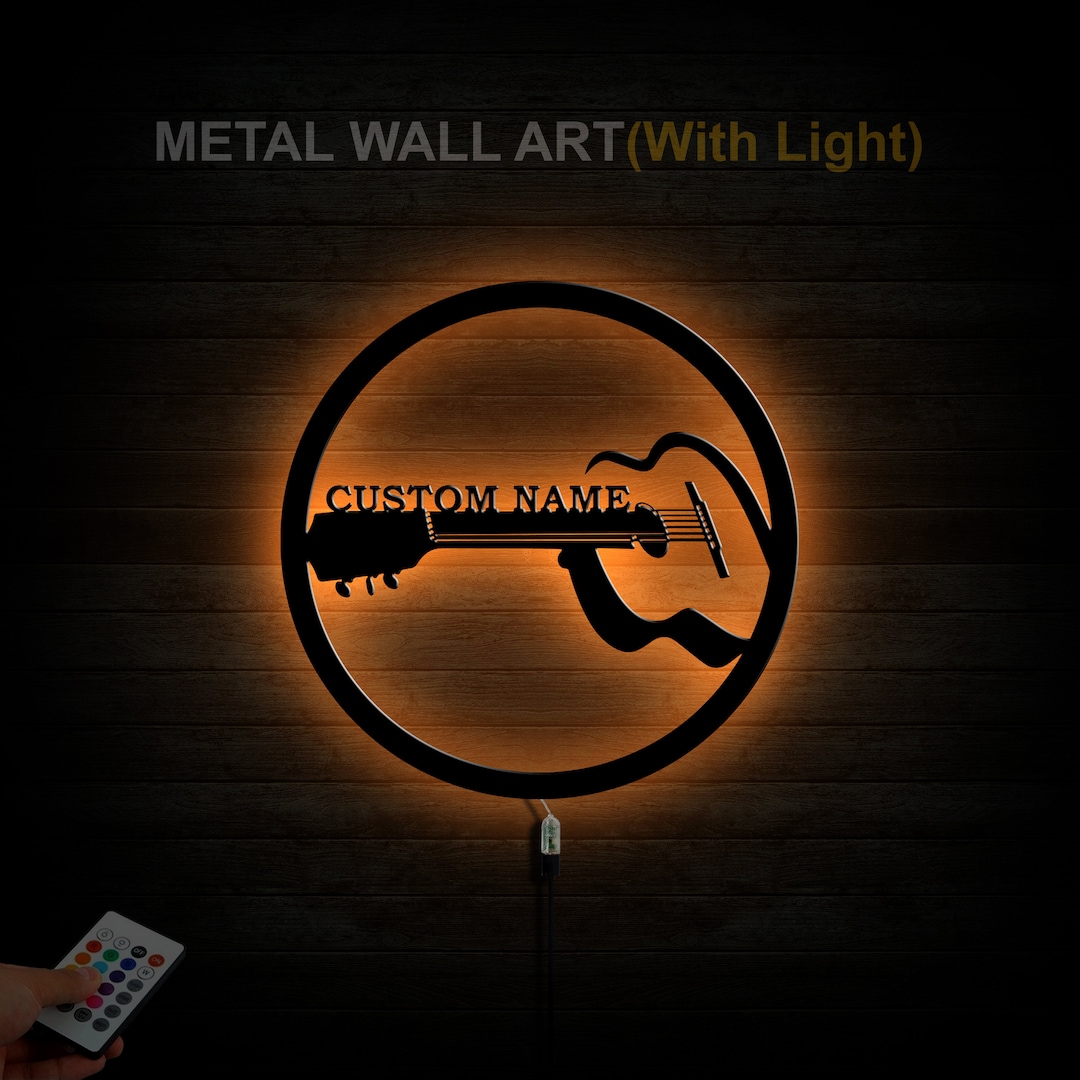 Custom Guitar Metal Wall Art LED Light, Guitarist Name Sign, Guitar ...