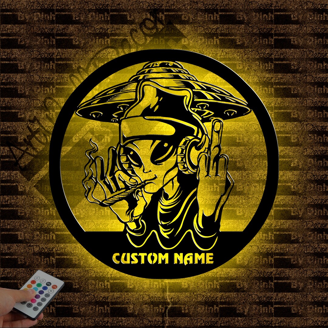 Custom Alien Smoking Metal Sign,personalized Alien Art Wall,alien Metal ...