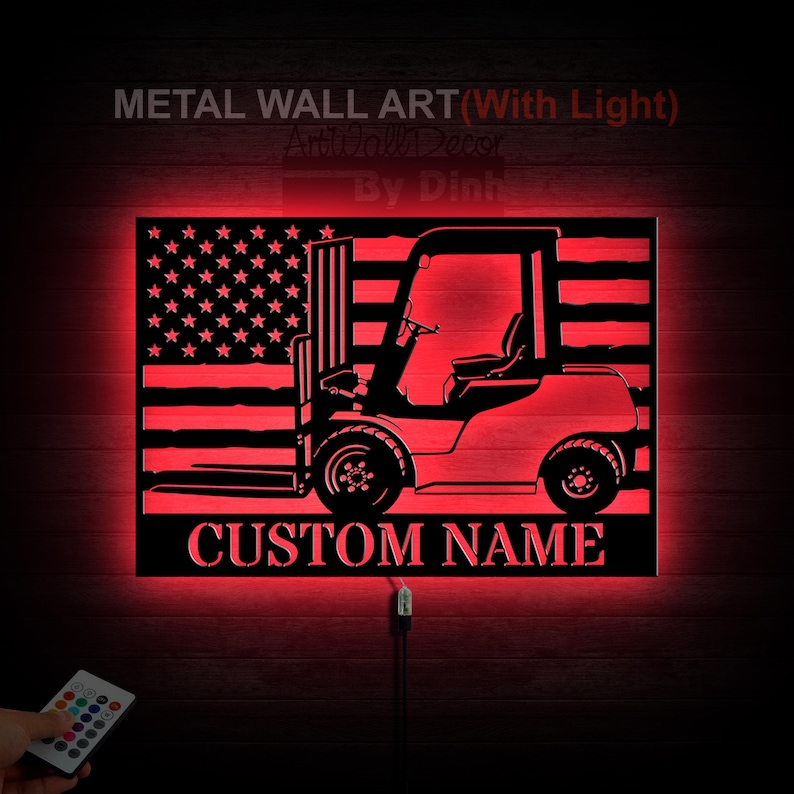 Personalized US Forklift Metal Wall Art LED Lights Forklift Metal Sign ...