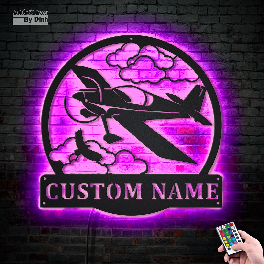 LED Lighted Metal Vintage Airplane Sign With Personalized Pilot Name ...