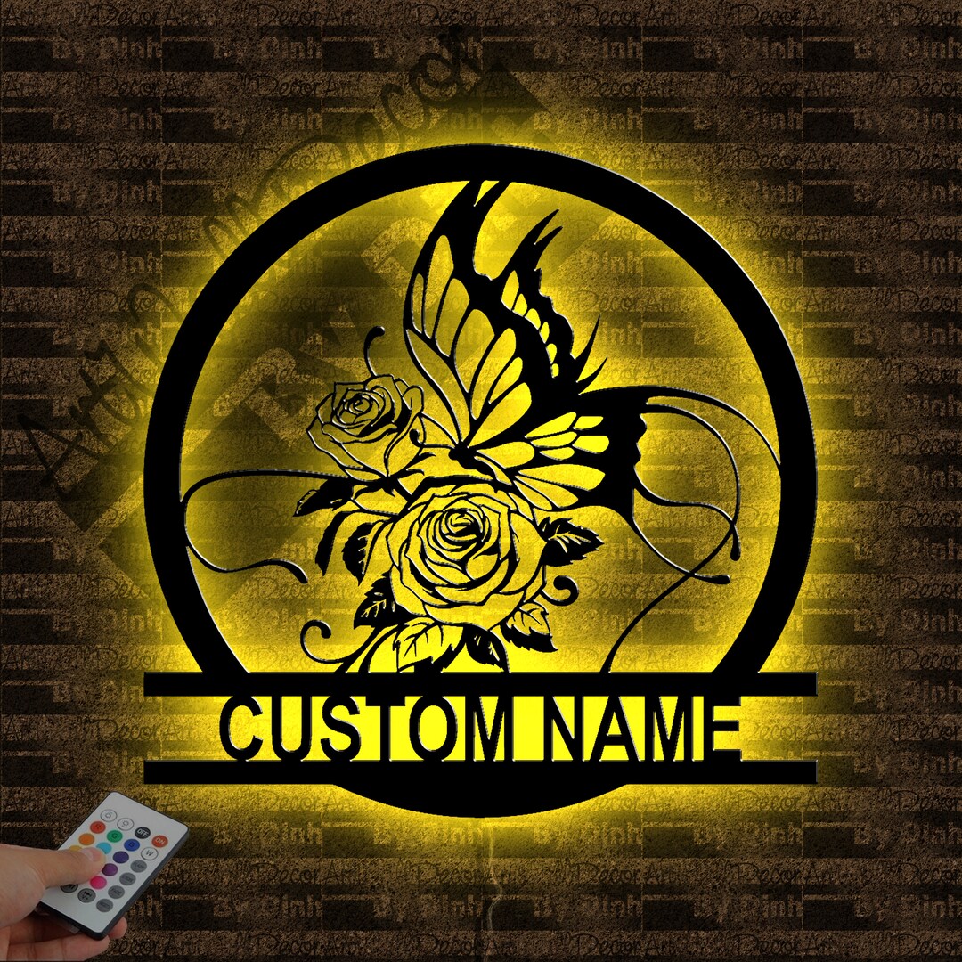 Personalized Butterfly Metal Signled Light, Butterfly Name Sign Room ...