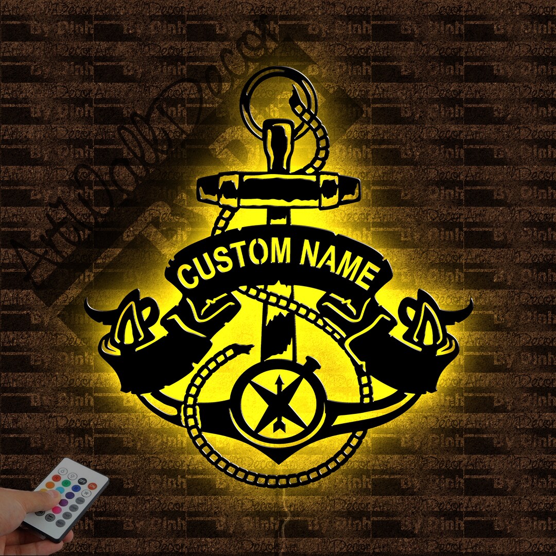 Personalized Anchor Nautical Metal Sign LED Light, Anchor Metal Wall ...